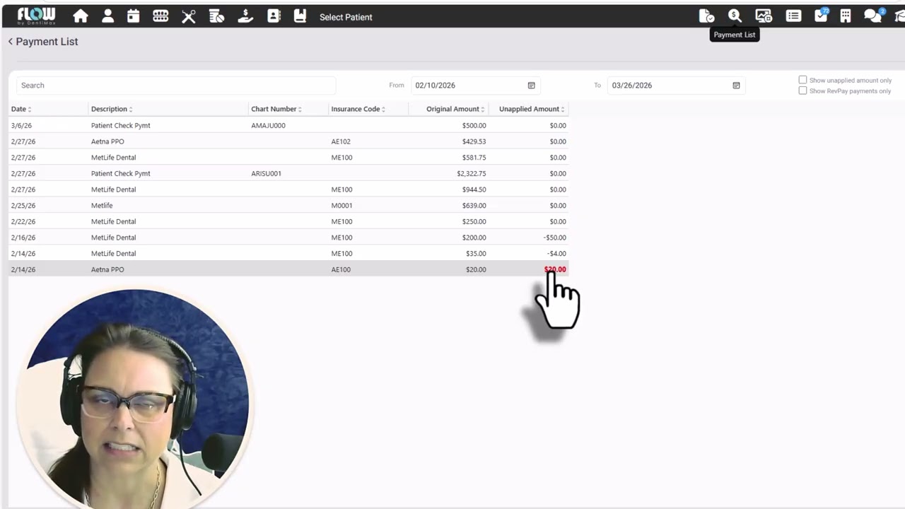 Flow: Deposit/Payment list