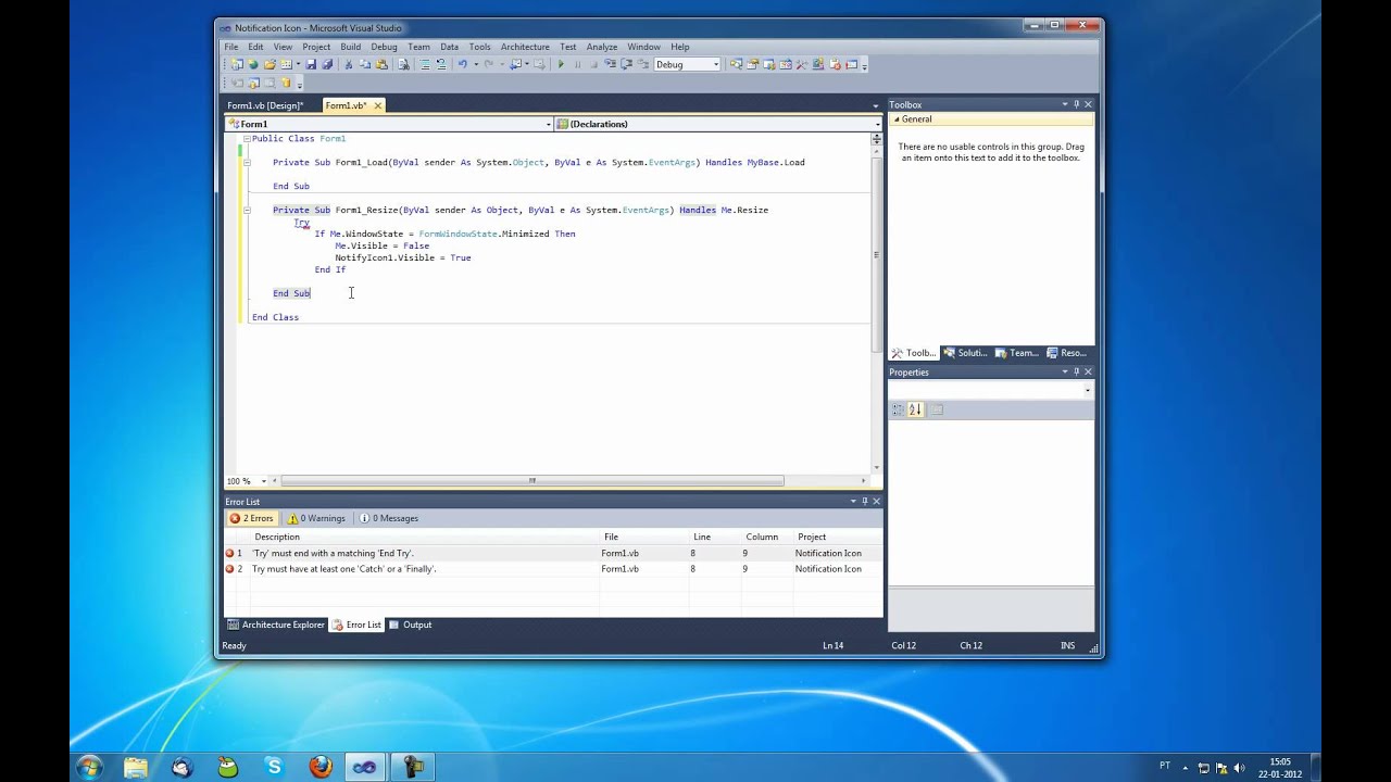 Minimize a VB.NET application to system tray using NotifyIcon