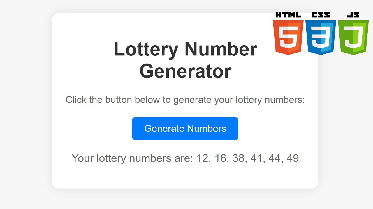 Lottery number generator implemented using HTML, CSS, and JavaScript.