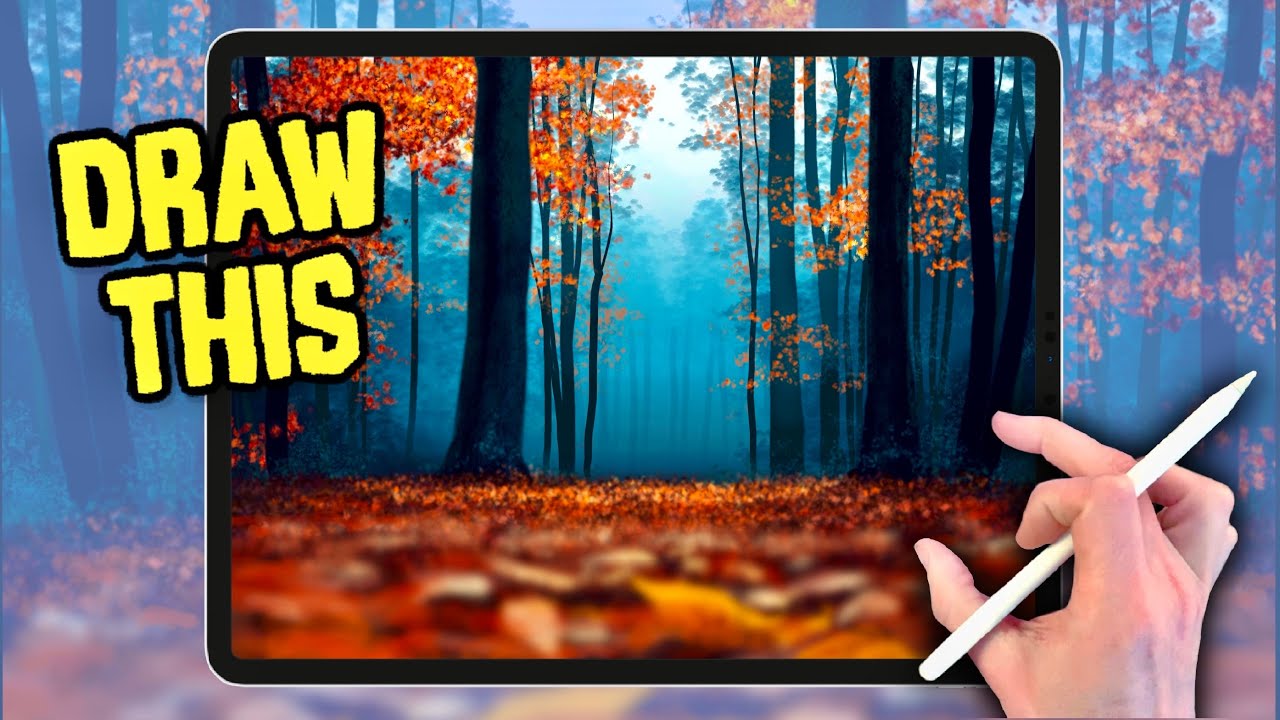 PROCREATE Landscape DRAWING Tutorial in EASY steps - Fall Autumn Trees