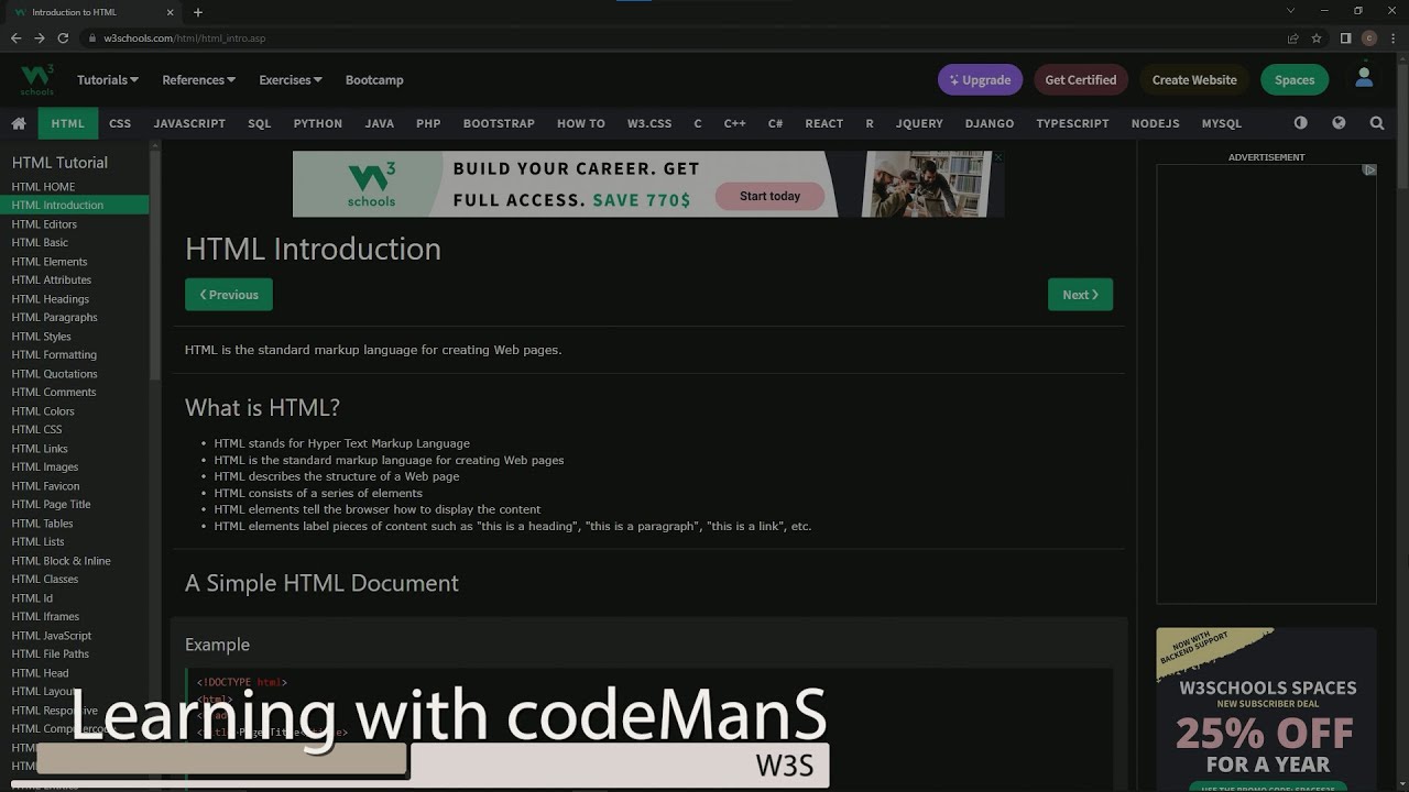 (SCRAPPED) Master HTML with W3Schools: HTML Introduction
