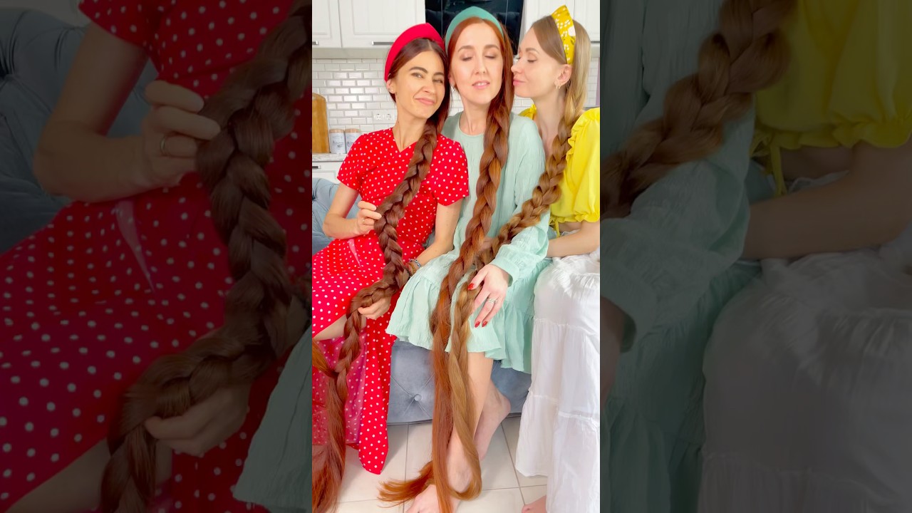 3 Rapunzels: From Loose Locks to Giant Braids! 😱🔥 #langehaare #hair #hairstyle