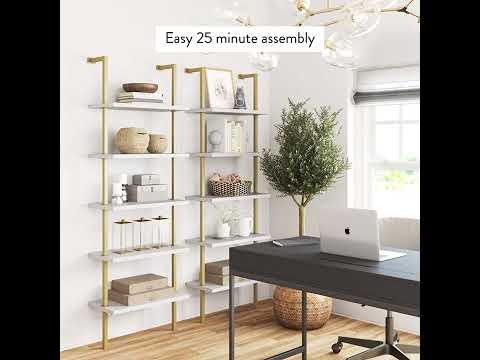 Nathan James Theo 5-Shelf Modern Bookcase, Open Wall Mount Ladder Bookshelf with Industrial