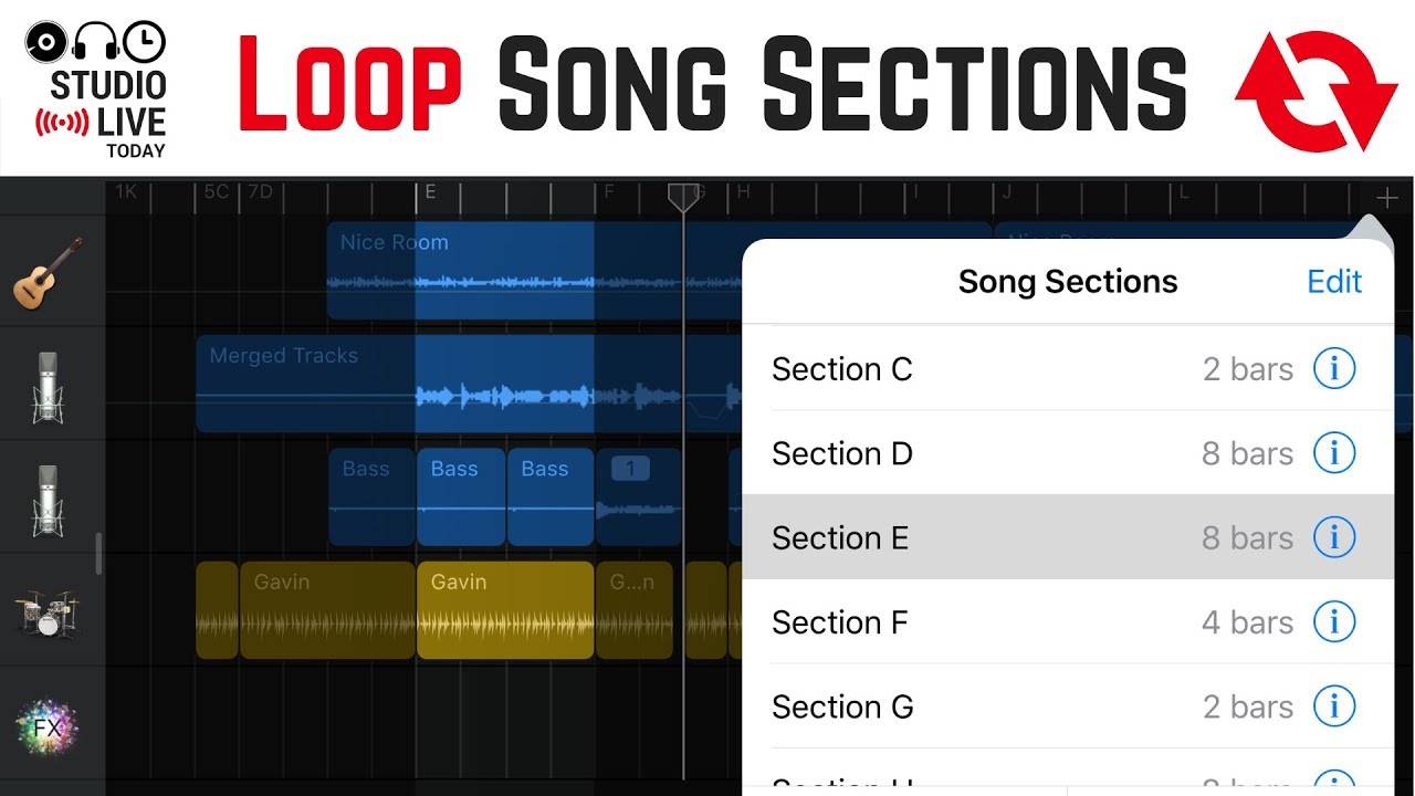 How to loop sections in GarageBand iOS (iPhone/iPad)