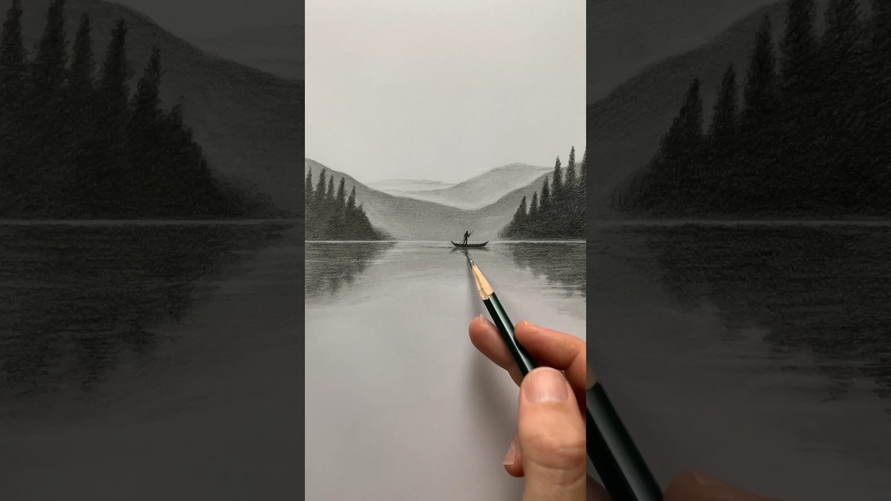 Desenho de Paisagem fácil 🛶 tutorial passo a passo