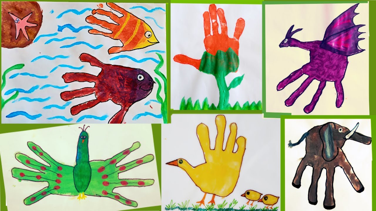 Dibujos creados con manitas de los niños | ideas fantásticas de dibujo
