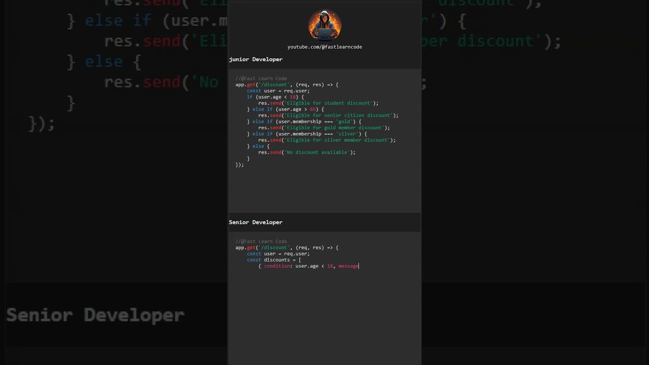 Junior Vs Senior Code - How To Write Better Code #javascript #nodejs