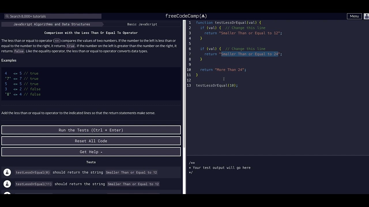 Comparison with the Less Than Or Equal To Operator - Free Code Camp Help - Basic Javascript