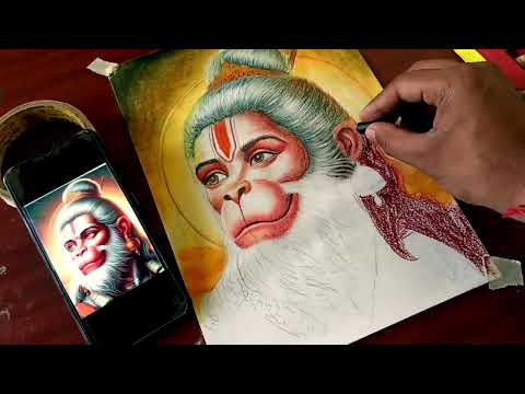 Hanuman ji Drawing , Lord Hanuman Drawing Oil Pestel Drawing Tutorial.