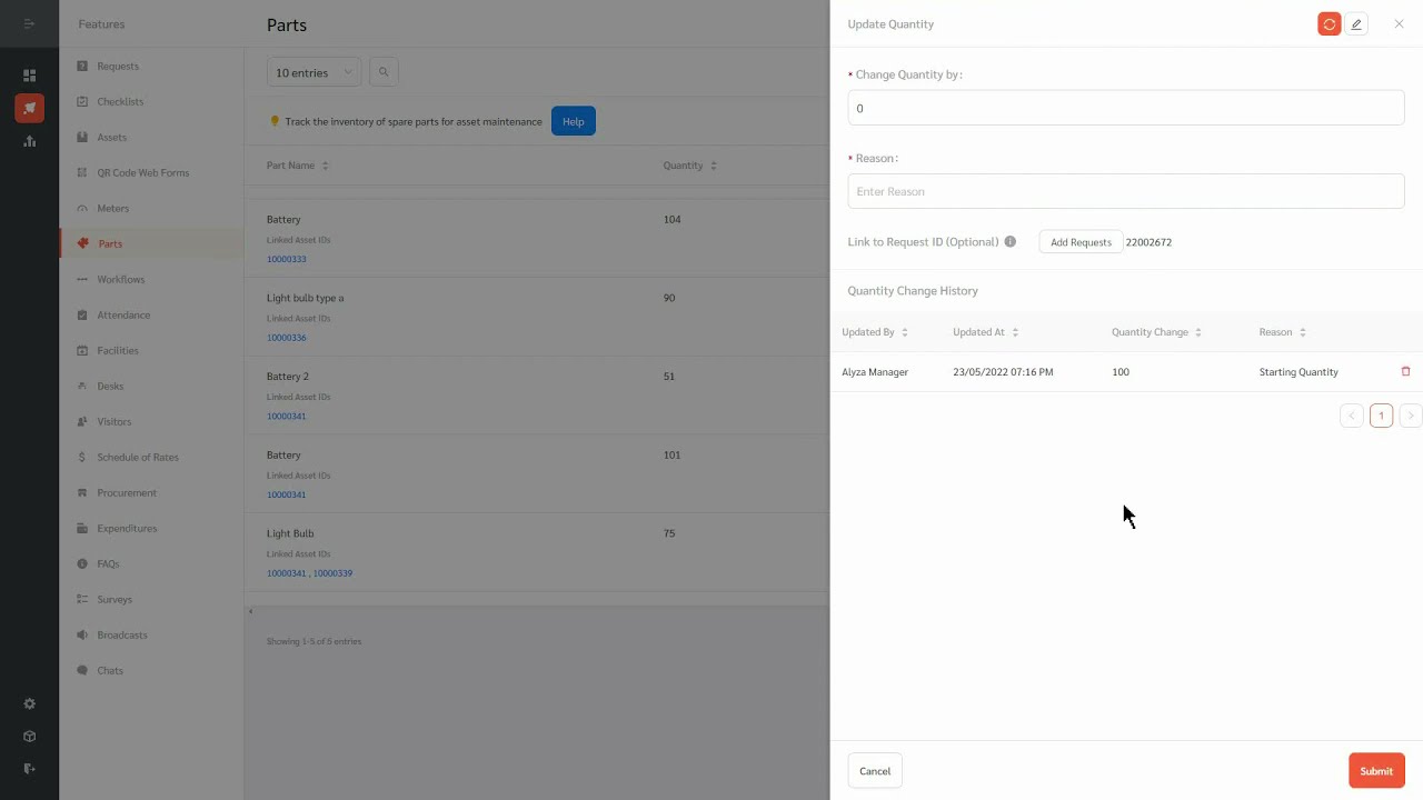 FacilityBot's Feature: Parts