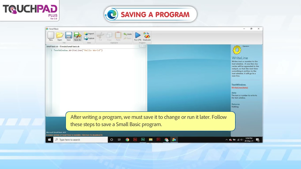Small basic program ( Saving a Program )