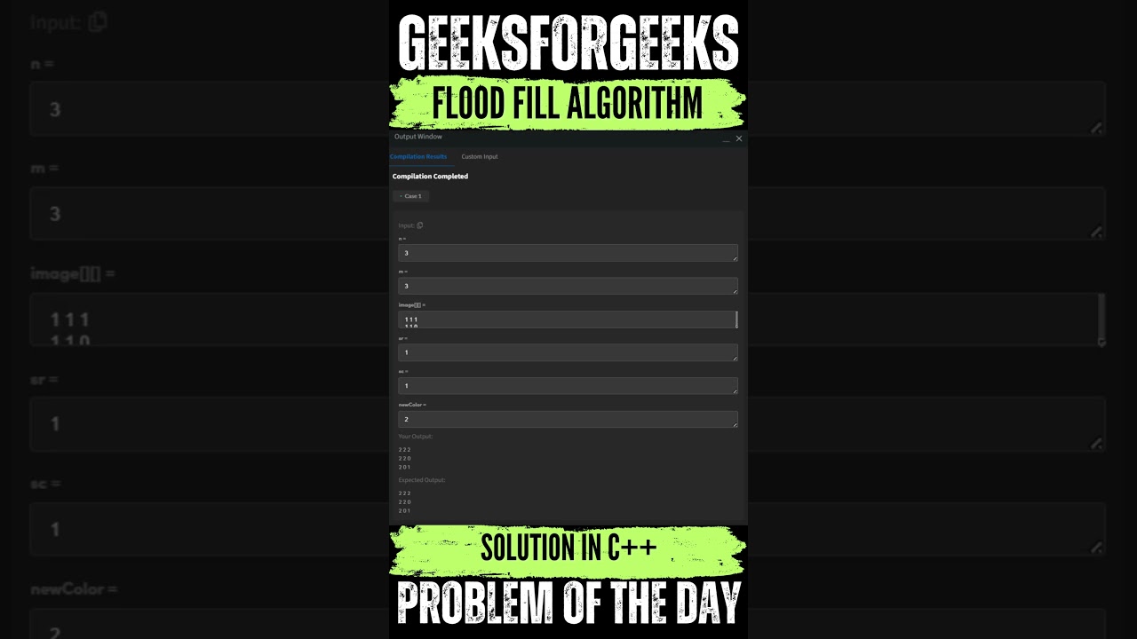 Flood fill Algorithm | GeeksForGeeks POTD💚🖤 | Solution👆🏻🔗 #coding #gfg #potd #geeksforgeeks #shorts