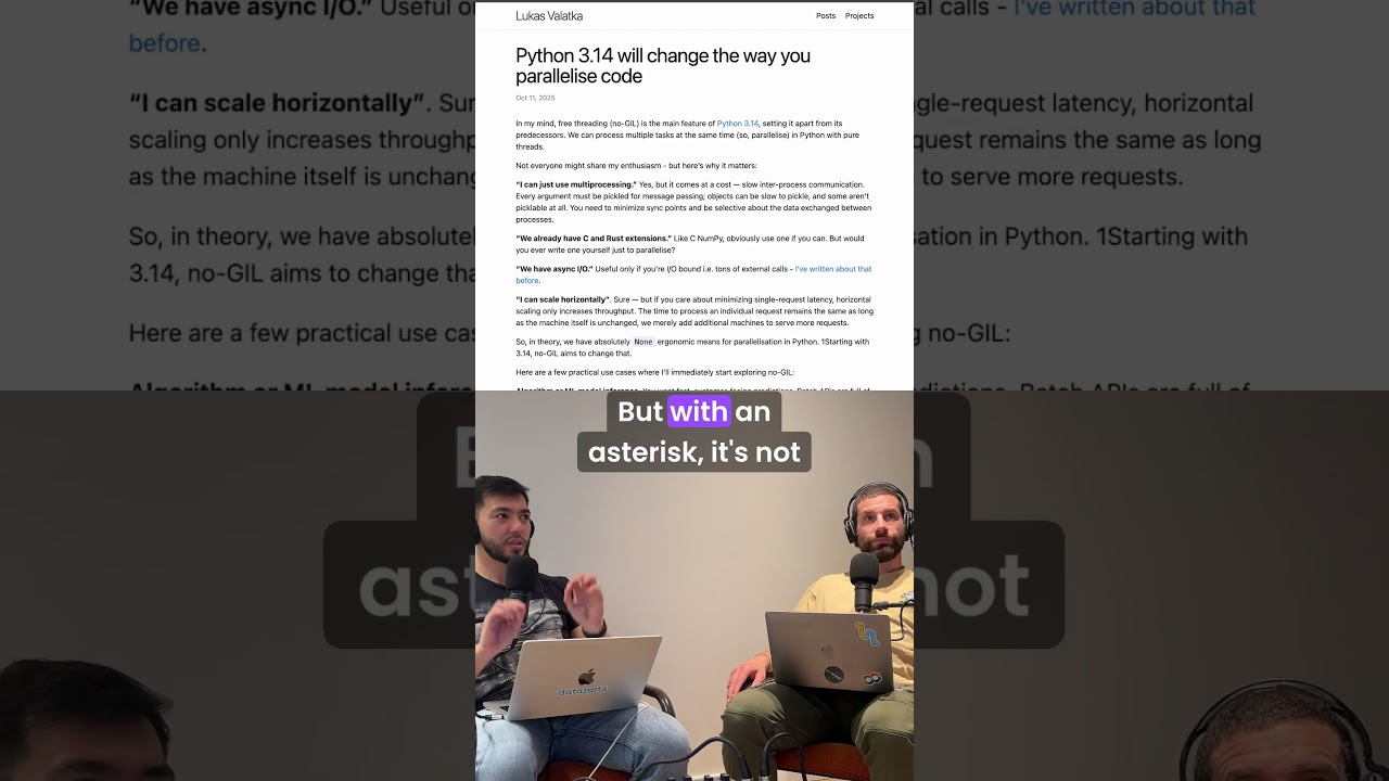 Python 3.14 No GIL = Real CPU Parallelism ⚡️ (Free-Threading) #Python #NoGIL #Shorts