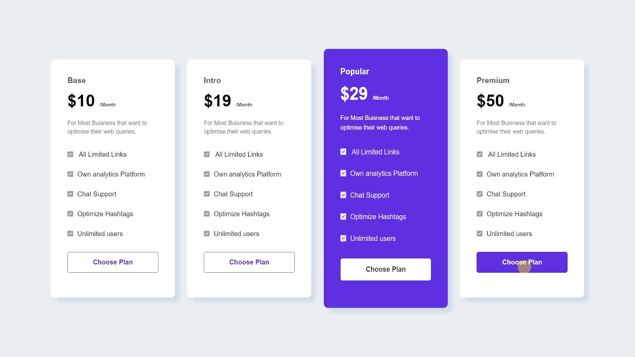 Professional Pricing Plans Section Design using HTML and CSS