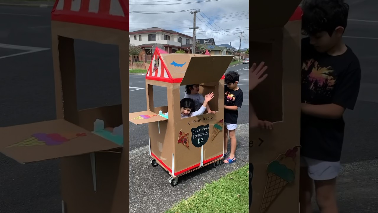 🍦We made an ICE CREAM TRUCK on wheels out of a cardboard box🍦Educational video for kids #kidsshorts