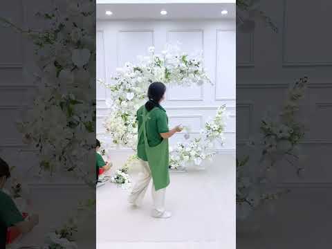 White Flower Arrangement Decor Wedding Moon Shape Arch Floor Floral Ball #flowers #diy #wedding