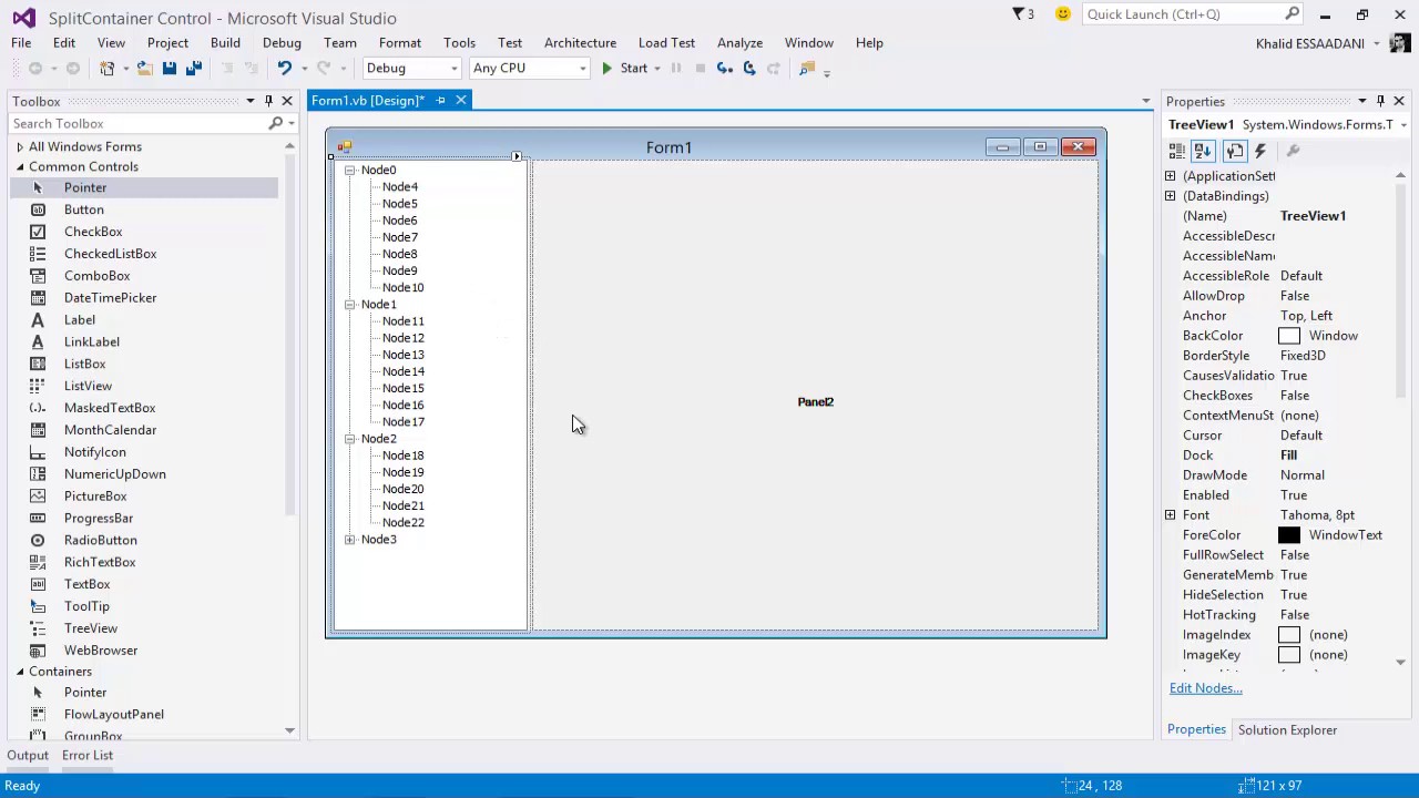 45.  أداة التقسيم SplitContainer