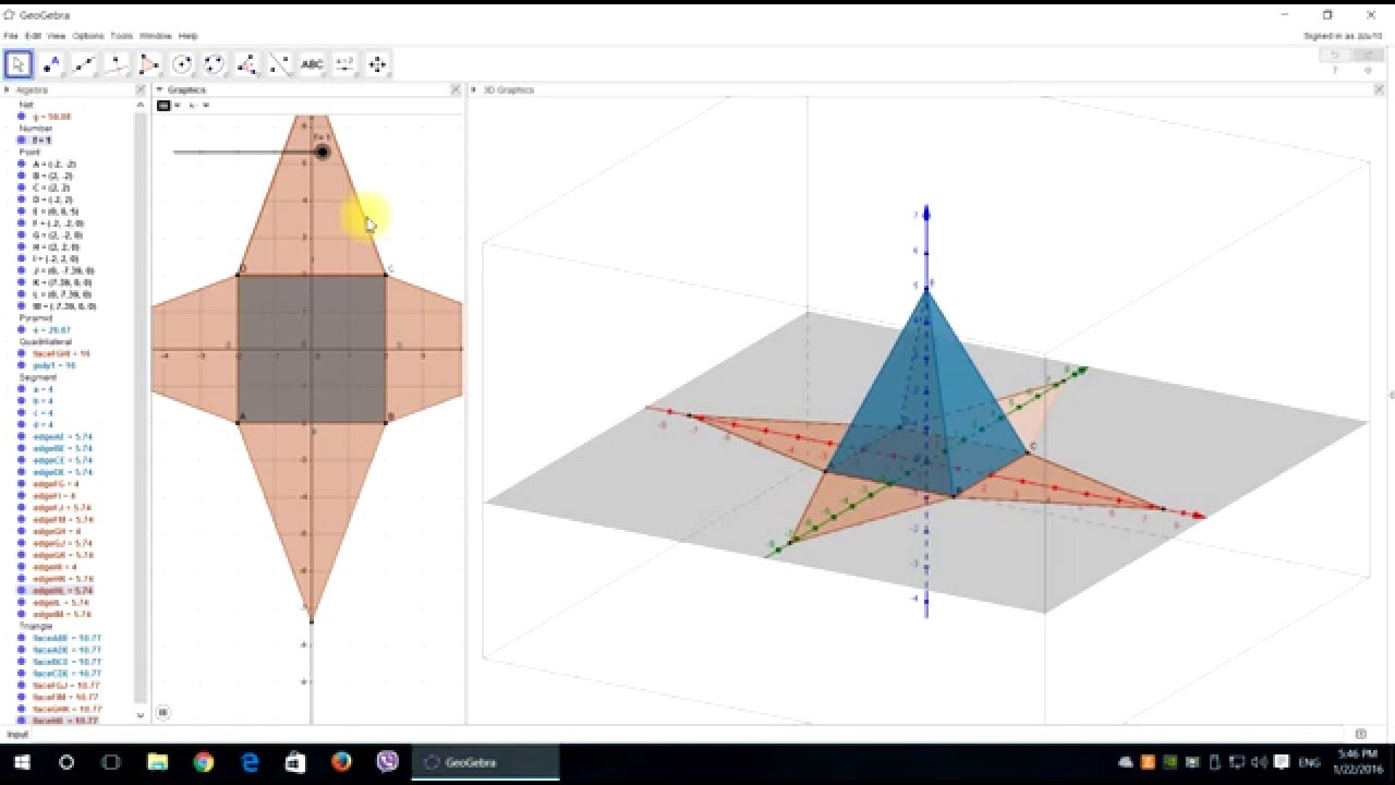Animated net of pyramid in geogebra (Tutorial)