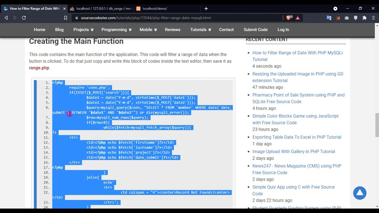 How to Filter Range of Date With PHP MySQLi Tutorial DEMO