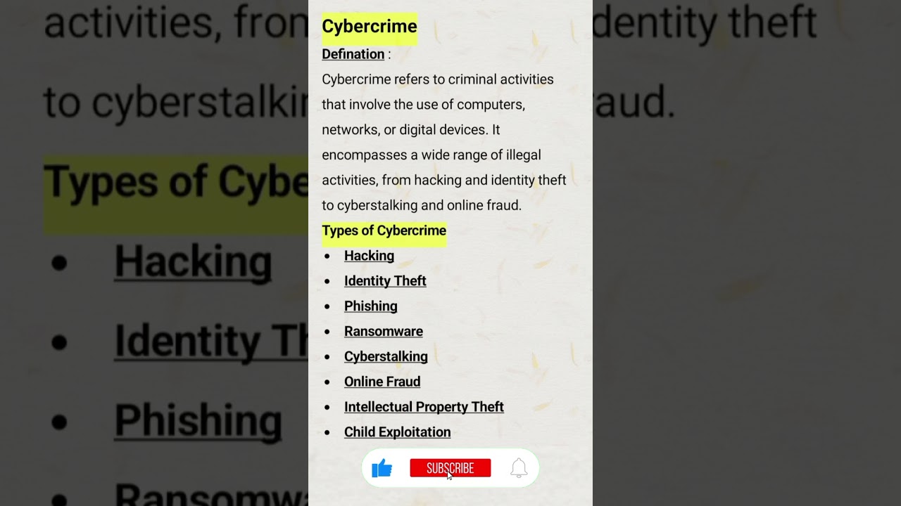 Brief Explanation of cyber crime and its Types #cybercrime #types