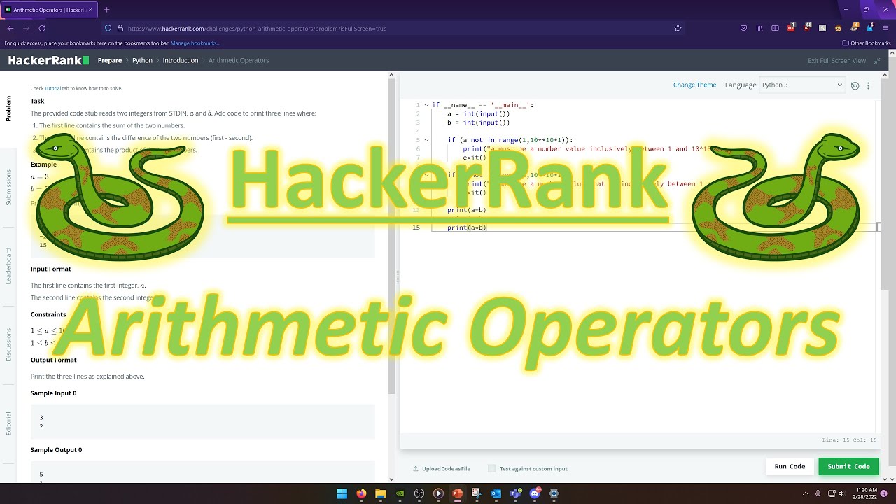 HackerRank (Python): Arithmetic Operators