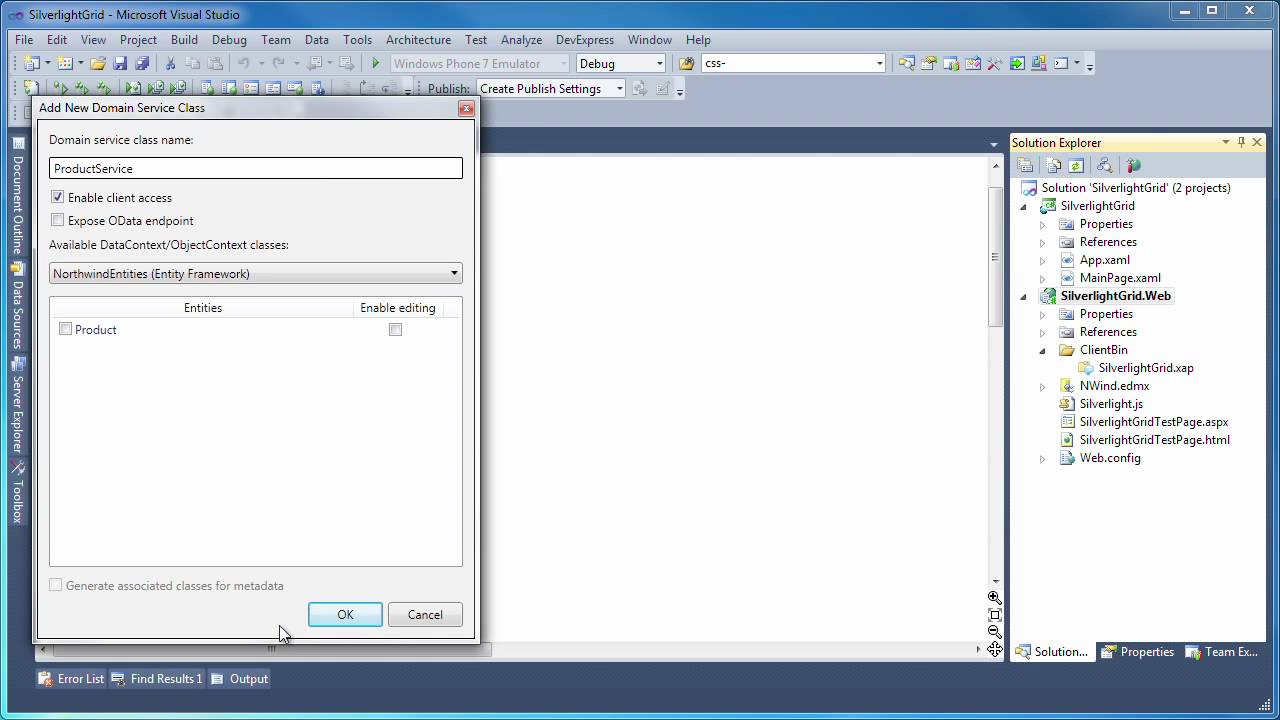 Silverlight Data Grid - Binding Data using WCF RIA Services