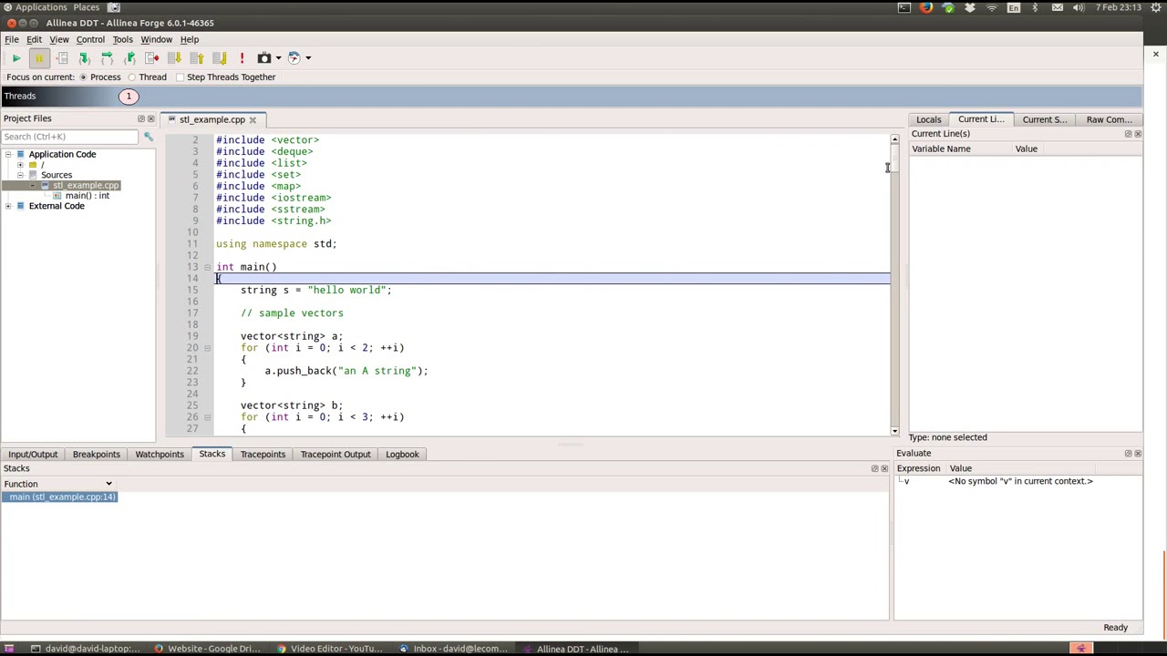 Getting Started debugging a single process application with Arm DDT