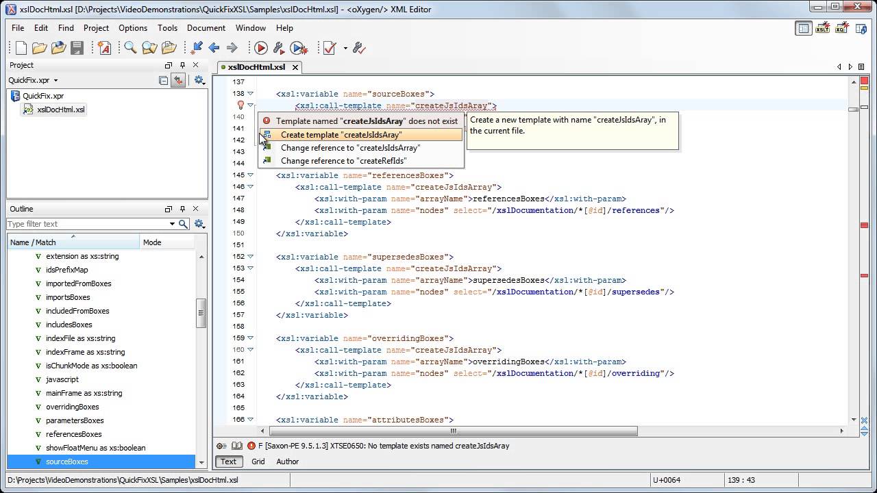 XSLT Quick Fix Support in oXygen XML Editor 16