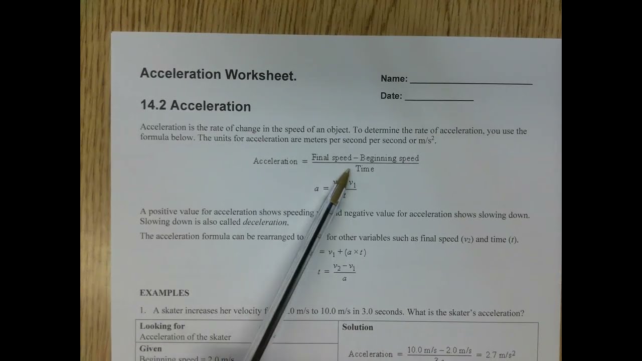 Acceleration Practice Worksheet