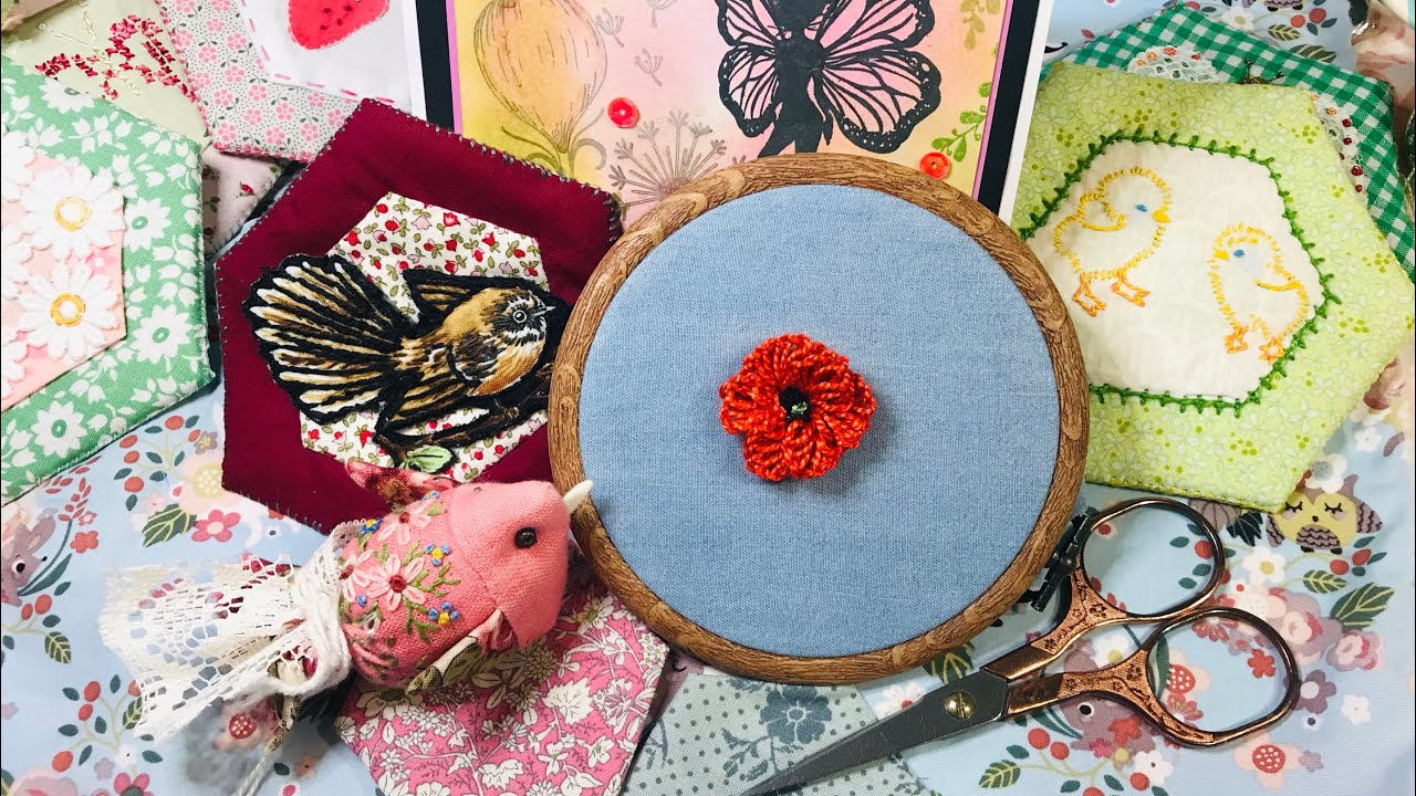 17. Beginner friendly slow stitch poppy flower |  Sitch along & chat | #slowstitching 