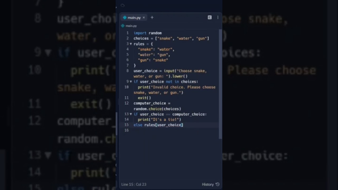 #34 game - snake water gun game in python #100daysofcode with #python #100 #shots