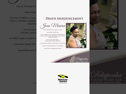 Joan Munroe | Funeral Announcement #Ja #Jm #Funeral #Obituaries #Jamaica #ObituariesJM