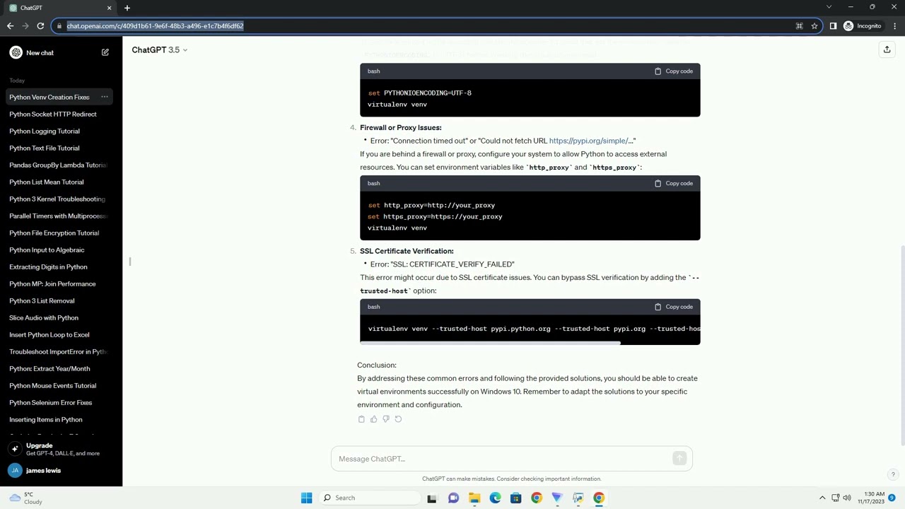 Error when creating a new virtual environment python Windows 10