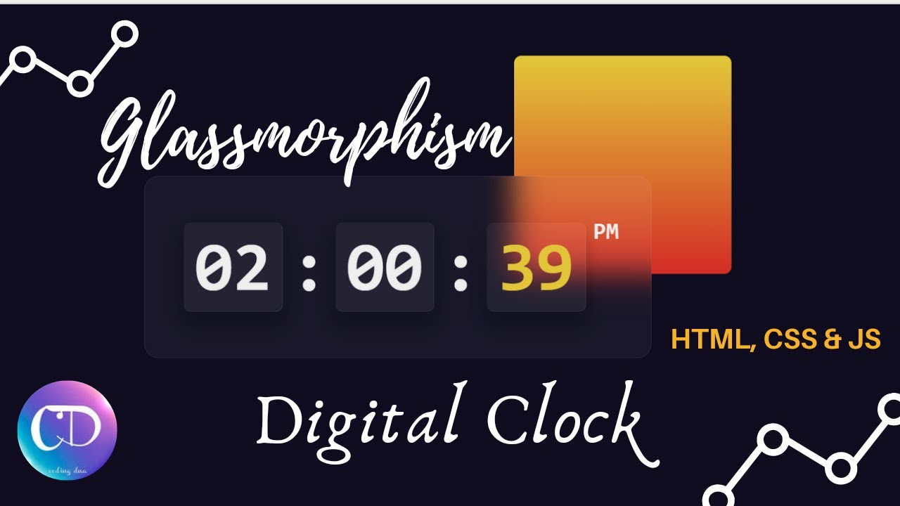 Glassmorphism Digital Clock |  HTML, CSS & JavaScript | Glassmorphism Digital Clock UI Design