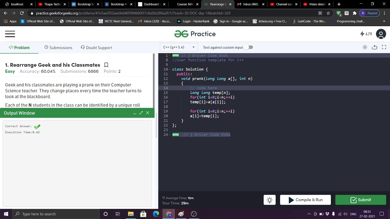 Day 1 (Rearrange Geek and his classmates) complete solution ( 30 days of code) #gfg #geeksforgeeks