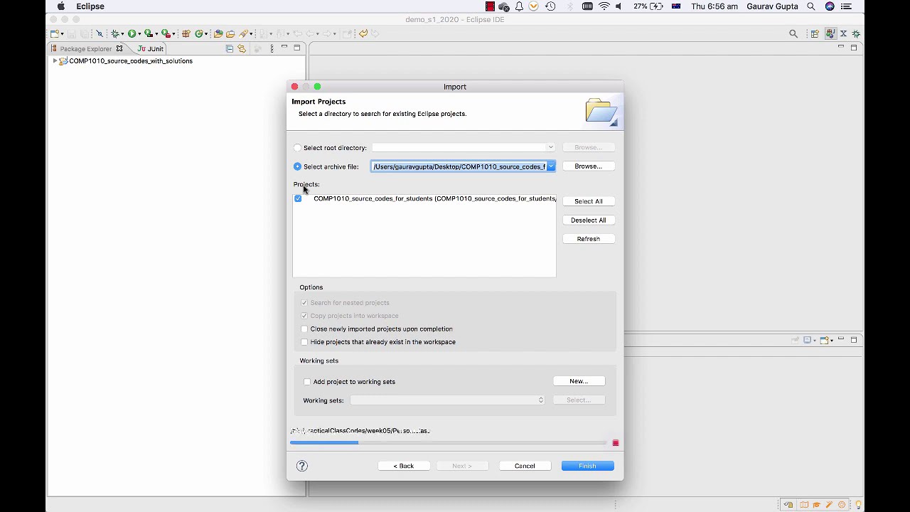 Importing Projects from Archive File In Eclipse (including fix for 