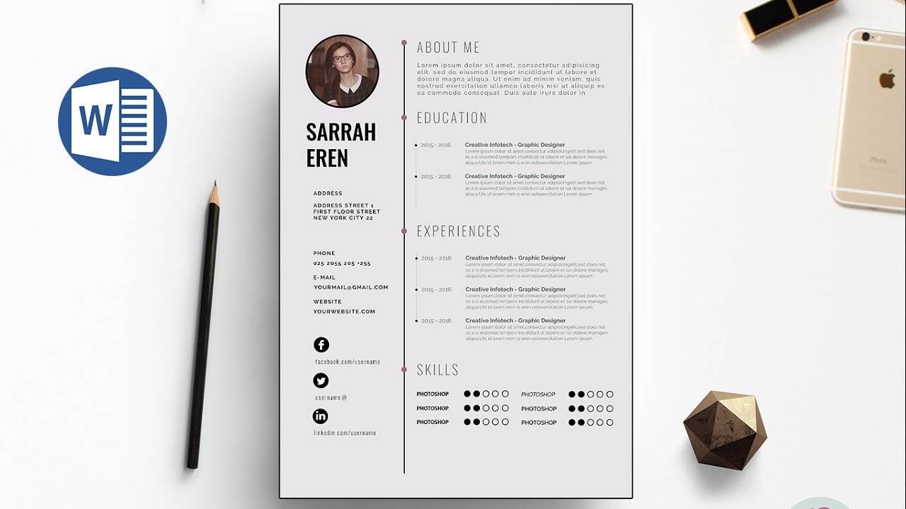 Clean CV Template Design in Microsoft Word +Docx file