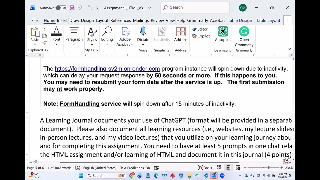 VS Code and the HTML Assignment
