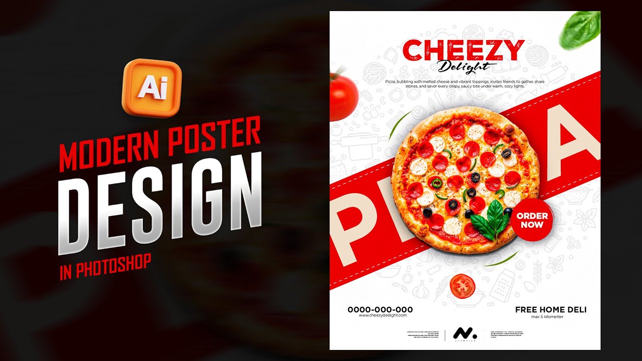 Amazing and Modern Food Poster in Illustrator | Illustrator Tutorial | Modern Food Poster Design