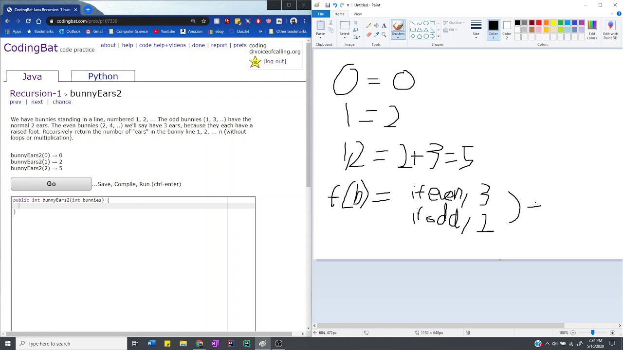 Recursion - 1 (bunnyEars2) Java Solution || Codingbat.com