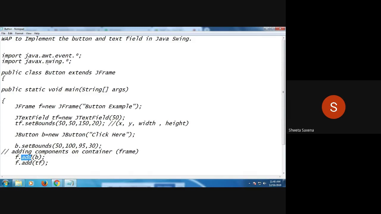 A Program to Implement the button and text field in Java Swing