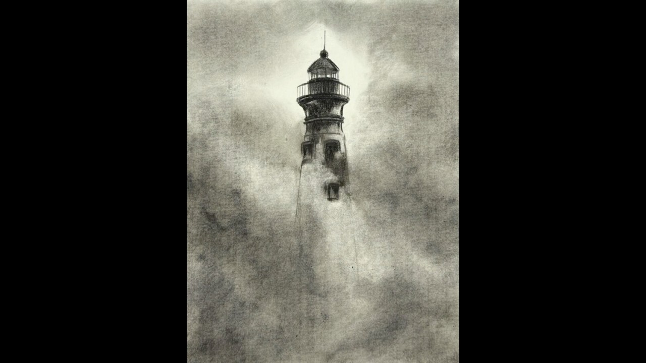 How to Draw a Lighthouse with Pencil |  Easy Step by Step Charcoal Art Tutorial for Beginners