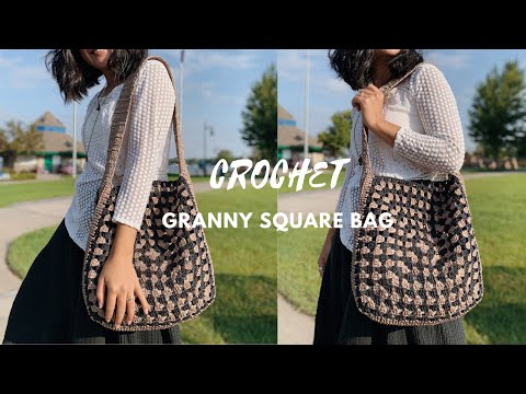 Crochet Granny Square Tote Bag Tutorial & free crochet patterns (great crochet xmas gift ideas)