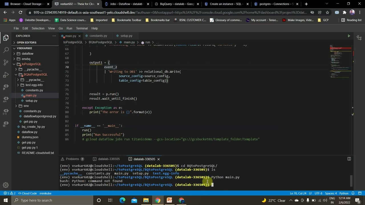 How to write data to PostgreSQL, Source as Big Query using Cloud Dataflow (Apache Beam - Python SDK)