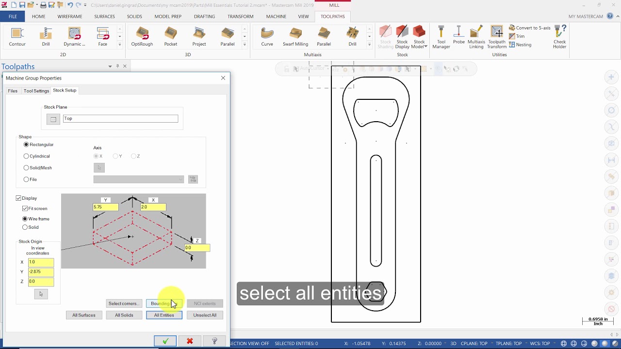 Mastercam 2019 Mill Essentials Training Tutorial 2 - Machine Definition and Stock Setup