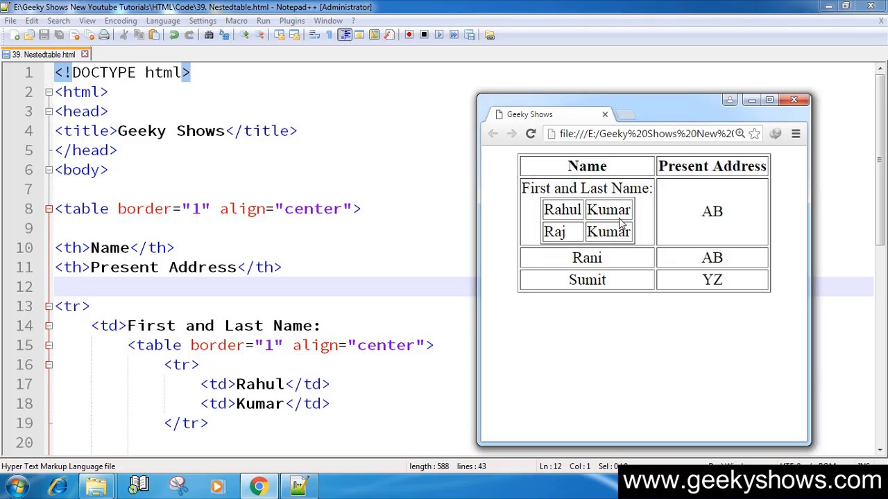 52. Nested Table in HTML (Hindi)