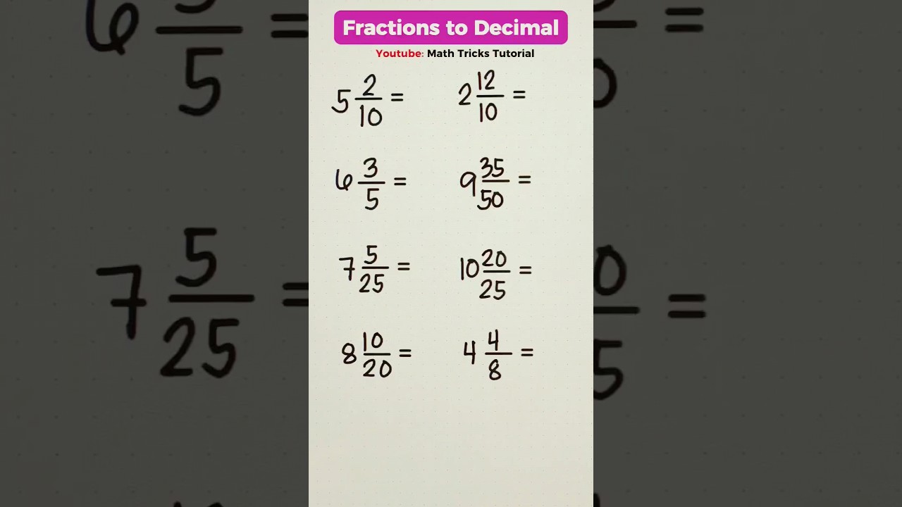 Fractions to Decimal Hacks #MathTricksTutorial #maths #tutorial #mathematics