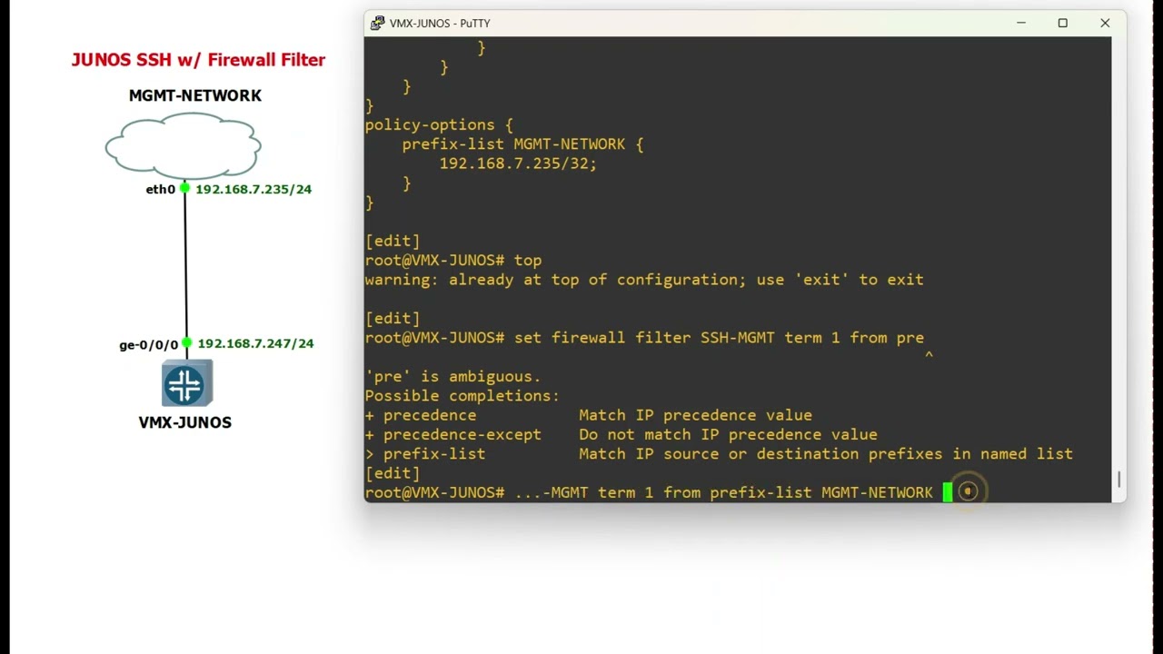 Juniper(JUNOS) SSH with Firewall Filter Configuration