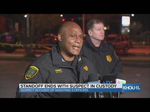 Houston police giving update after three HPD officers shot, suspect arrested