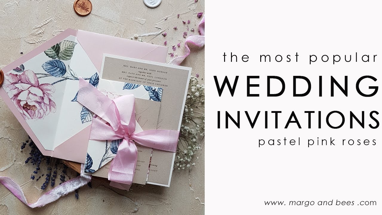 Romantic wedding invitation with pink flowers